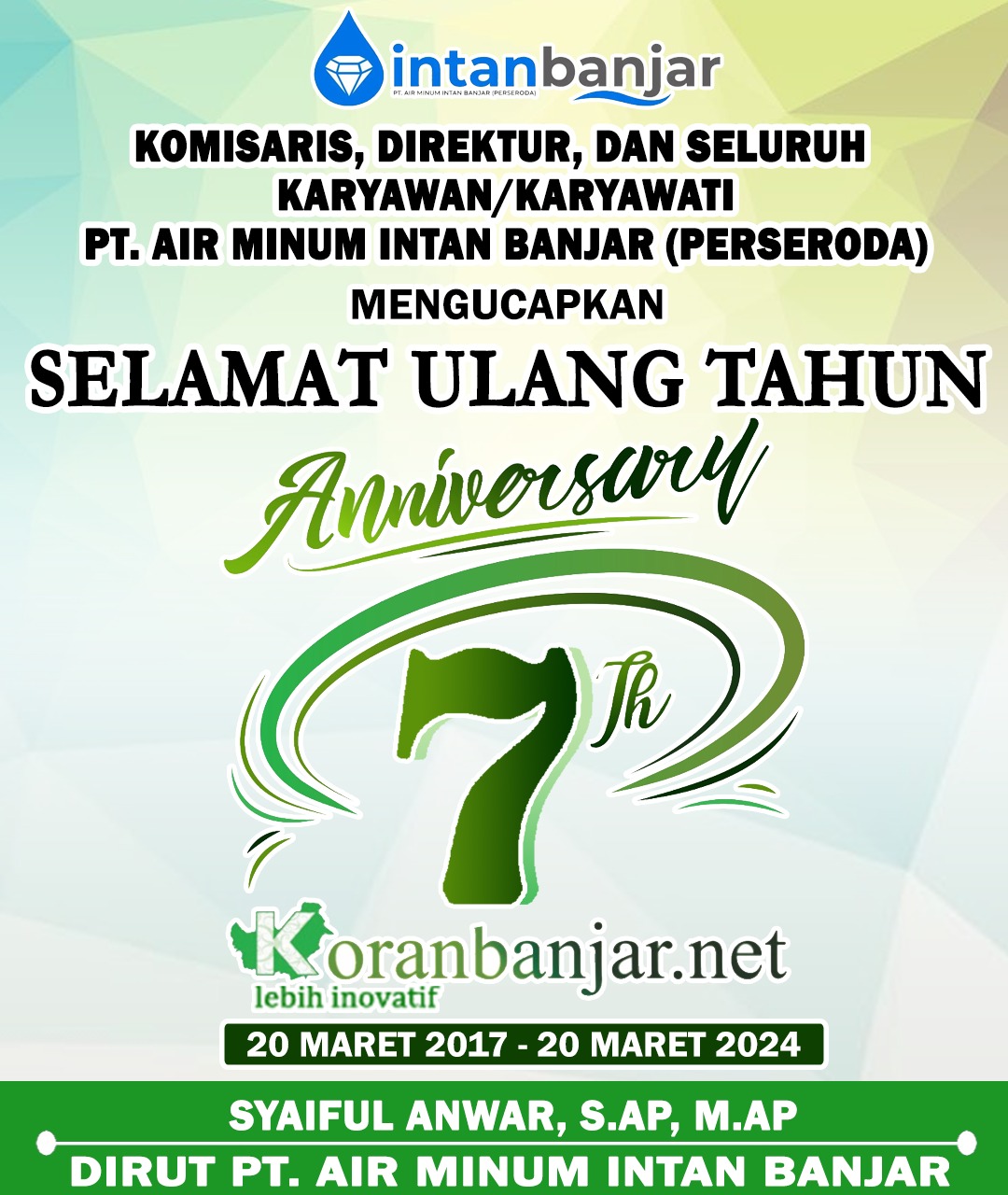 Syaiful Anwar PTAM Intan Banjar Selamat Ulang Tahun ke-7 Koran Banjar ... Syaiful Anwar PTAM Intan Banjar Selamat Ulang Tahun ke-7 Koran Banjar ...