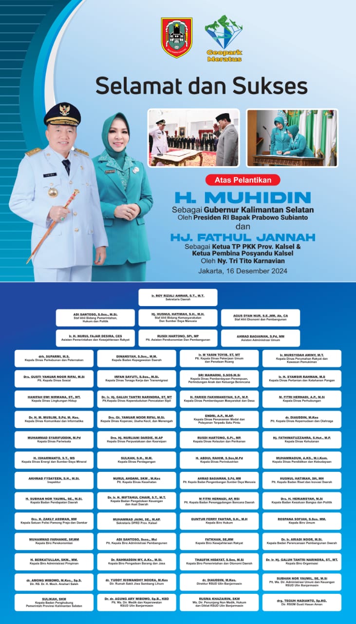 Selamat dan Sukses Atas Pelantikan H Muhidin Sebagai Gubernur ... Selamat dan Sukses Atas Pelantikan H Muhidin Sebagai Gubernur ...